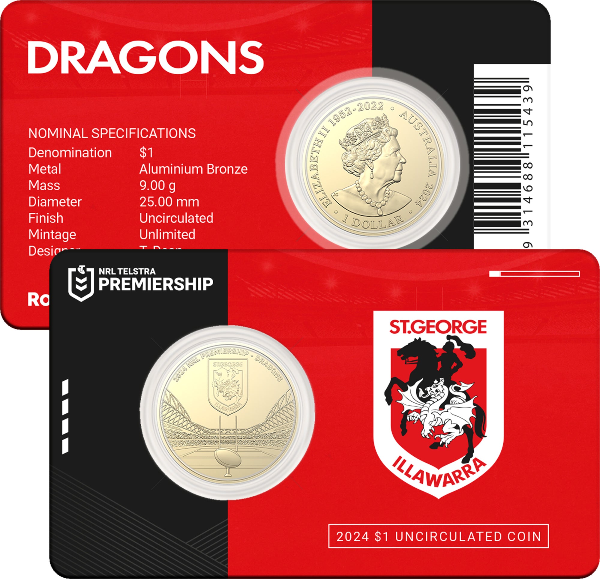 St. George-Illawarra Dragons Coin In Card – NRL Shop